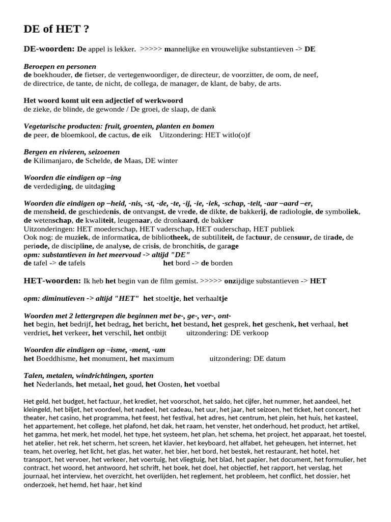 De en Het: Grammaticaal Overzicht | PDF