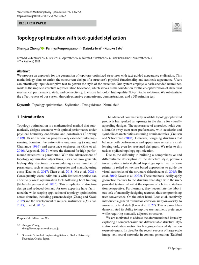 Topology Optimization With Text Guided Stylization: Shengze Zhong Parinya Punpongsanon Daisuke ...