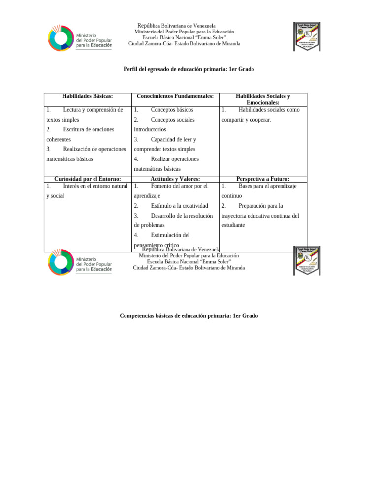 Perfiles y Competencias Por Grado Emma Soler | PDF