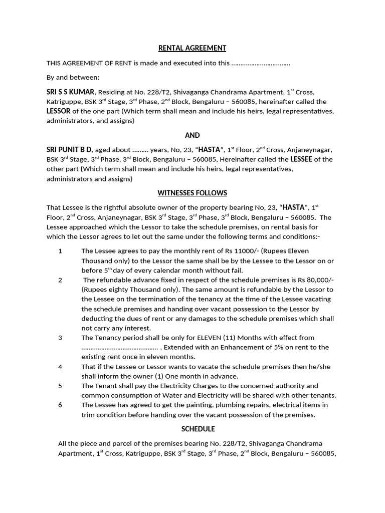 Rental Agreement Punit | PDF
