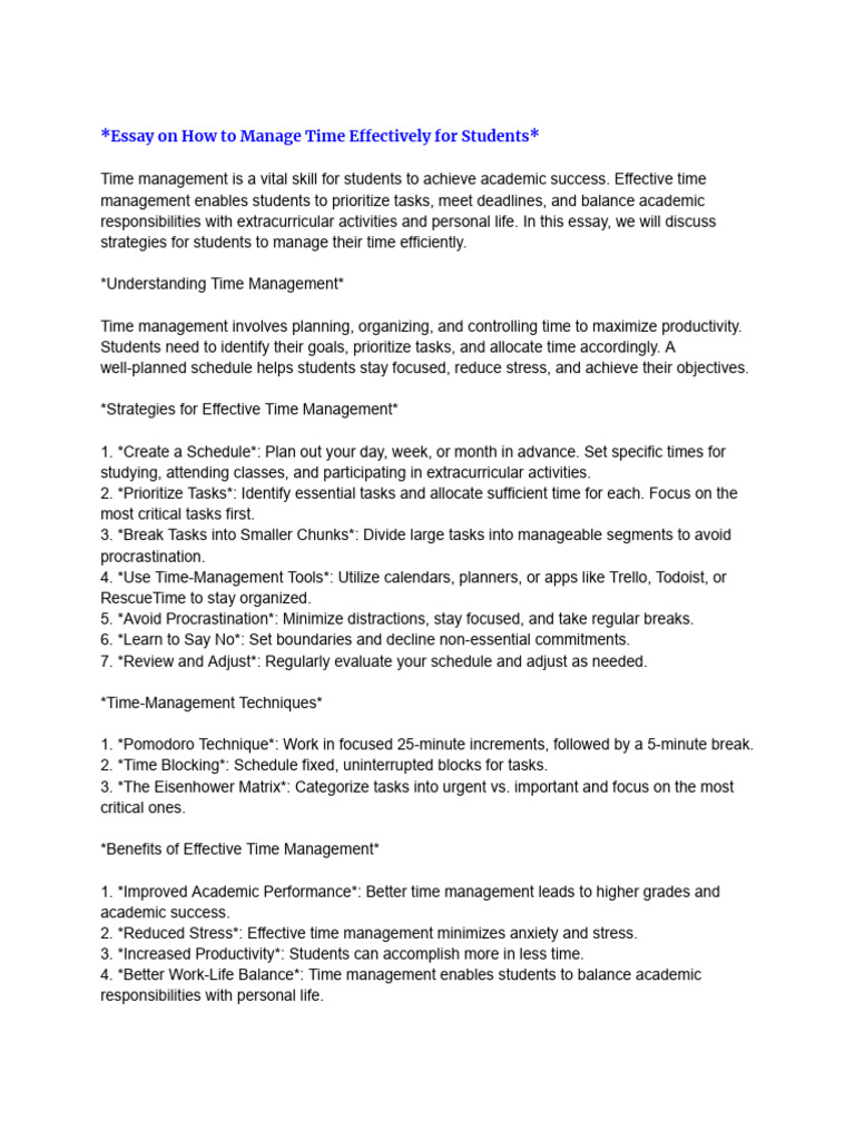 Effective Time Management for Students | PDF | Time Management ...