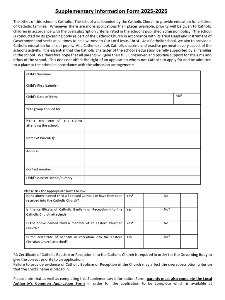 Supplementary Information Form Reception 2025-2026 | PDF