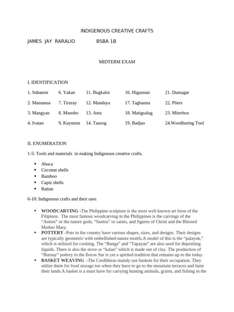 INDIGENOUS CREATIVE CRAFTS Midterm | PDF | Textiles | Weaving