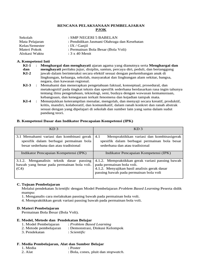 RPP Bola Voli Supervisi | PDF