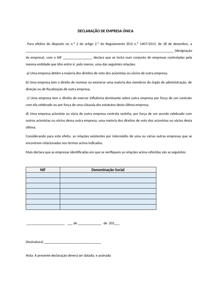 Minuta Declaracao de Empresa Unica | PDF