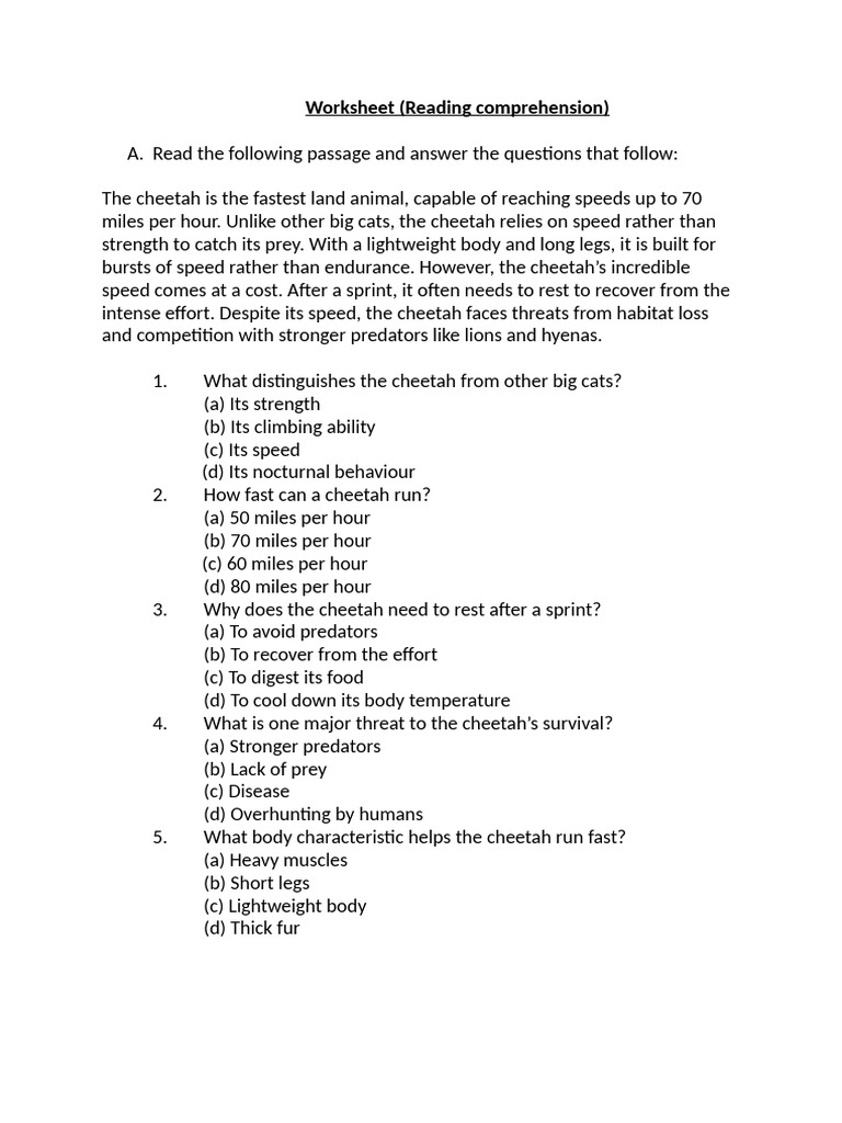 Worksheet (Reading Comprehension) | PDF