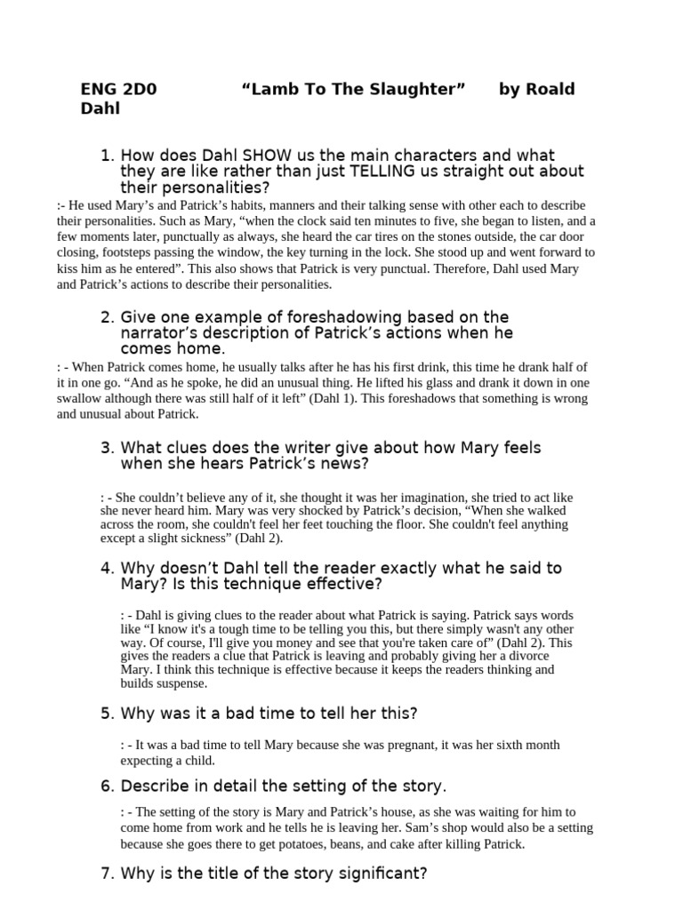 Lamb To The Slaughter Questions | PDF