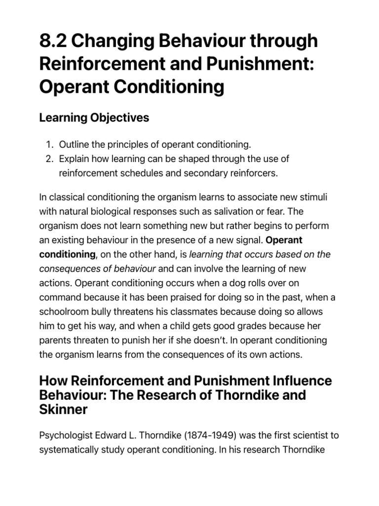 8.2 Changing Behaviour Through Reinforcement and Punishment - Operant ...