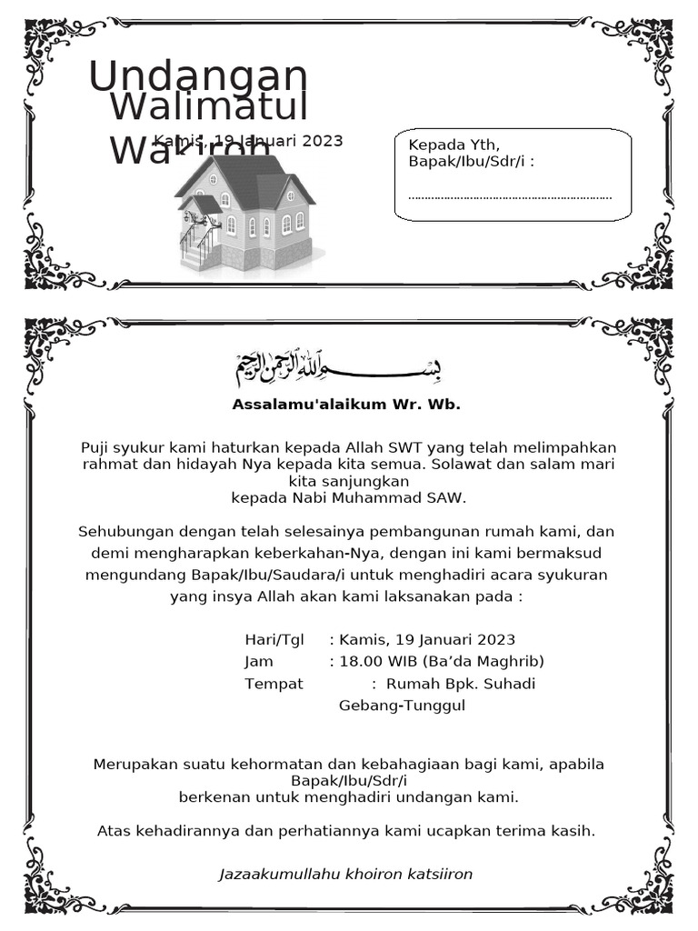 Contoh Undangan Syukuran Rumah Baru - A4 | PDF