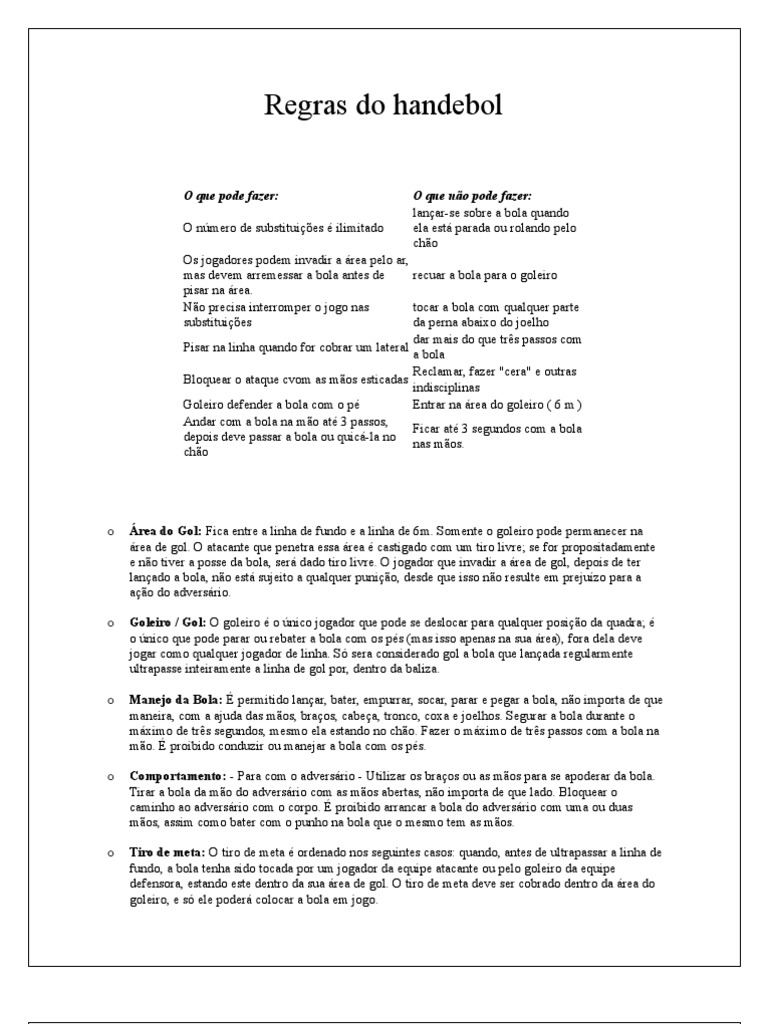 Regras Do Handebol | PDF | Jogos de habilidade física | Esportes atléticos