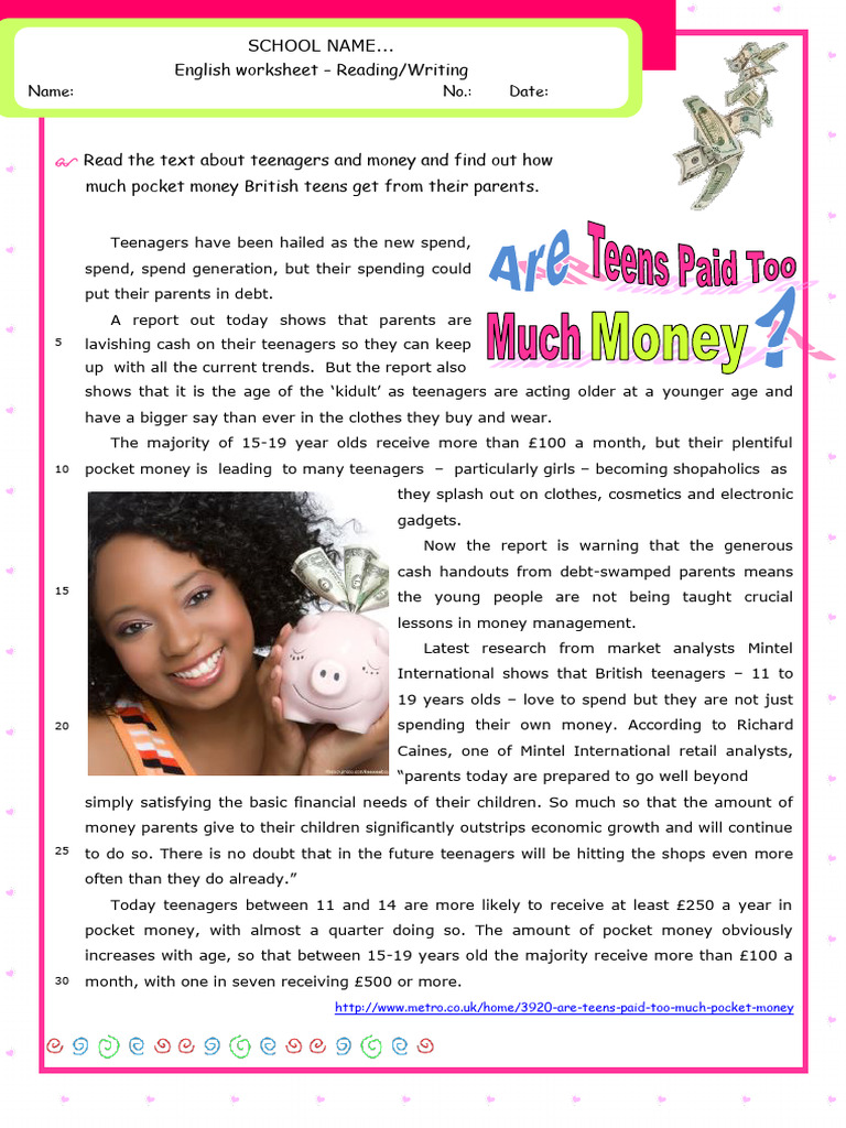 Teens and Pocket Money Form 2 | PDF