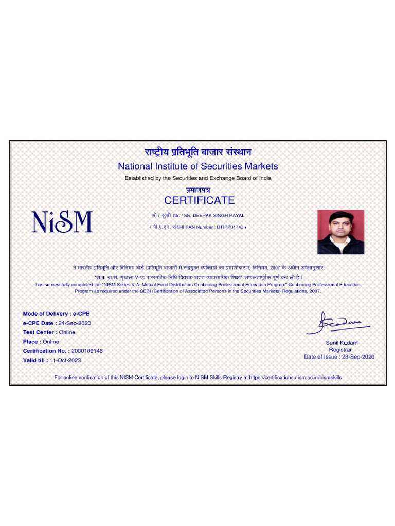 Nism Cetificate | PDF
