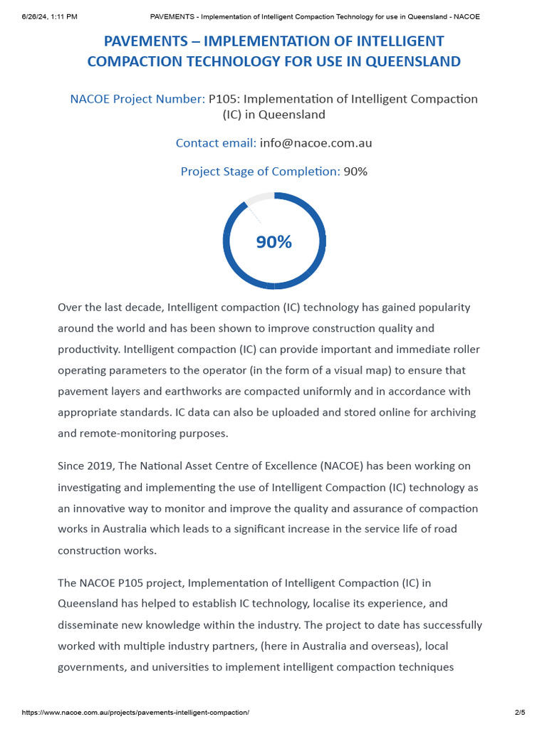 PAVEMENTS - Implementation of Intelligent Compaction Technology For Use in Queensland - NACOE | PDF