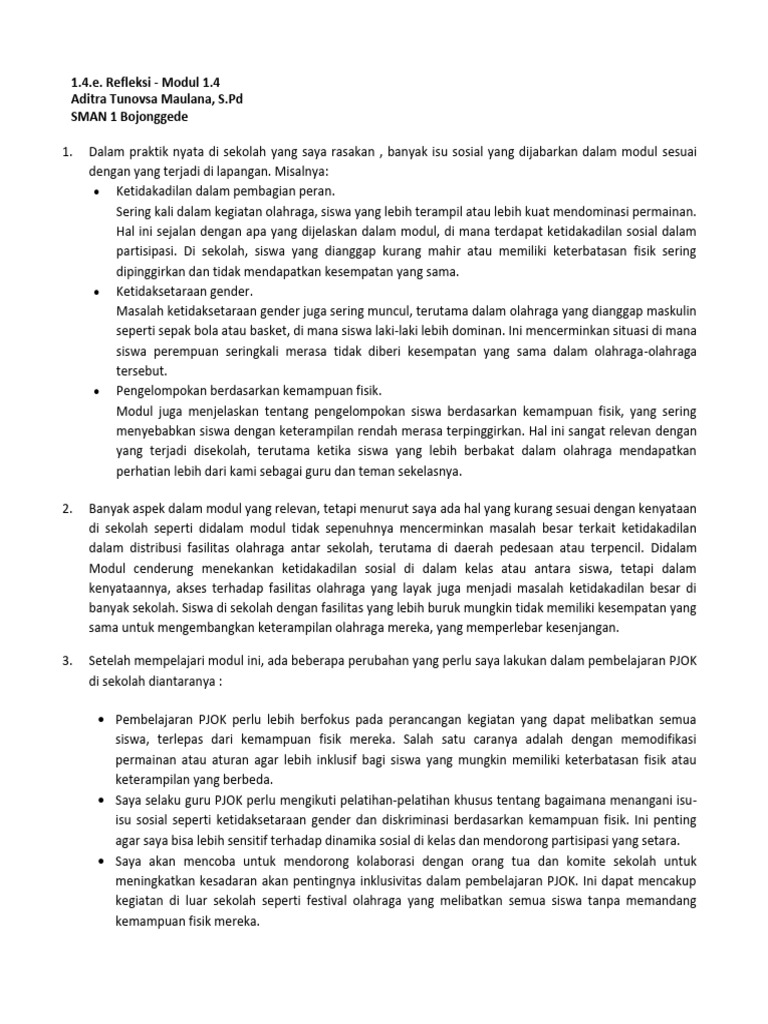 Tugas 1.4.e. Refleksi - Modul 1.4 Aditra | PDF
