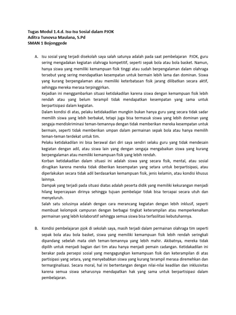 Tugas Modul 1.4.d. Isu-Isu Sosial Dalam PJOK Aditra | PDF