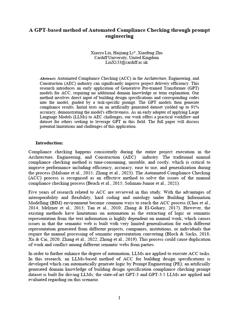 A Gpt-Based Method of Automated Compliance Checking Through Prompt Engineering | PDF