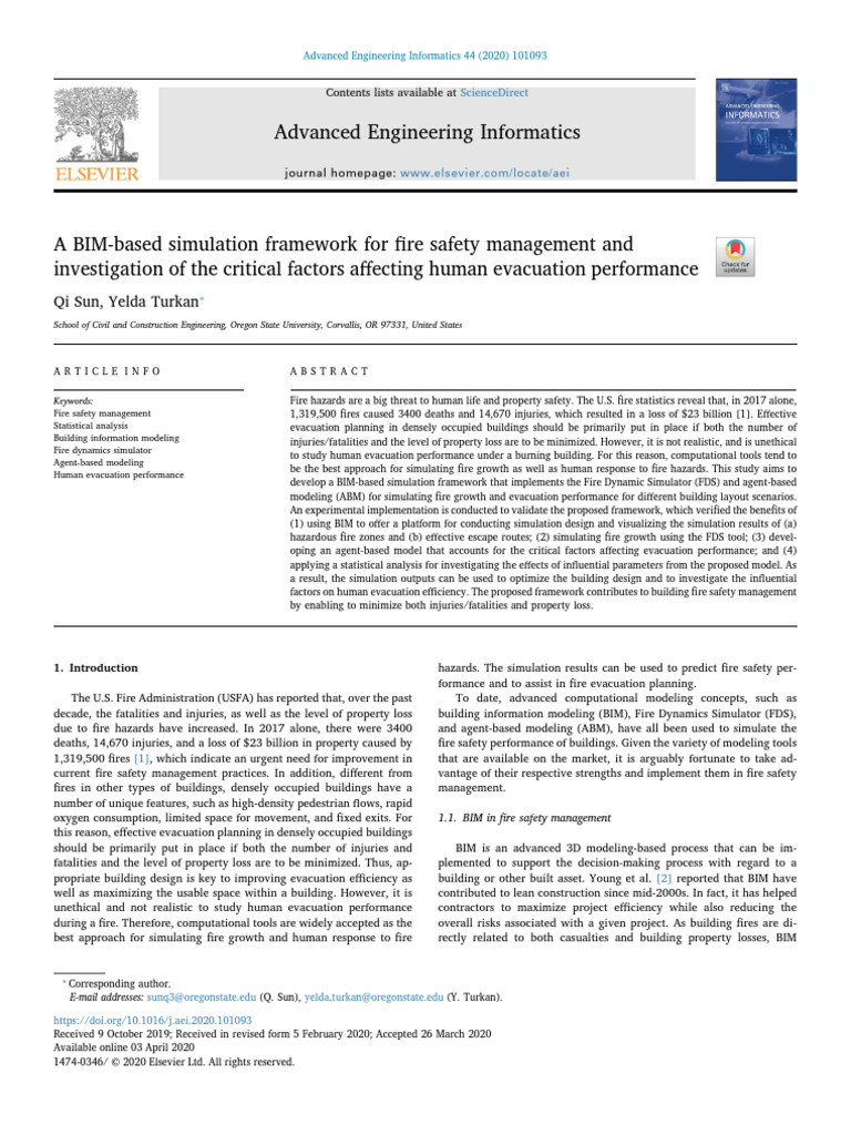 A BIM-based Simulation Framework For Fire Safety Management and Investigation of The Critical ...