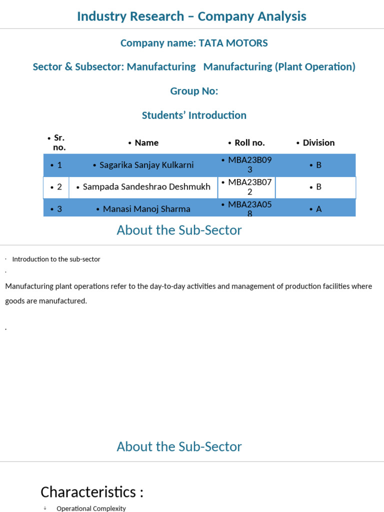Tata Motors Manufacturing Analysis | PDF | Economies | Business