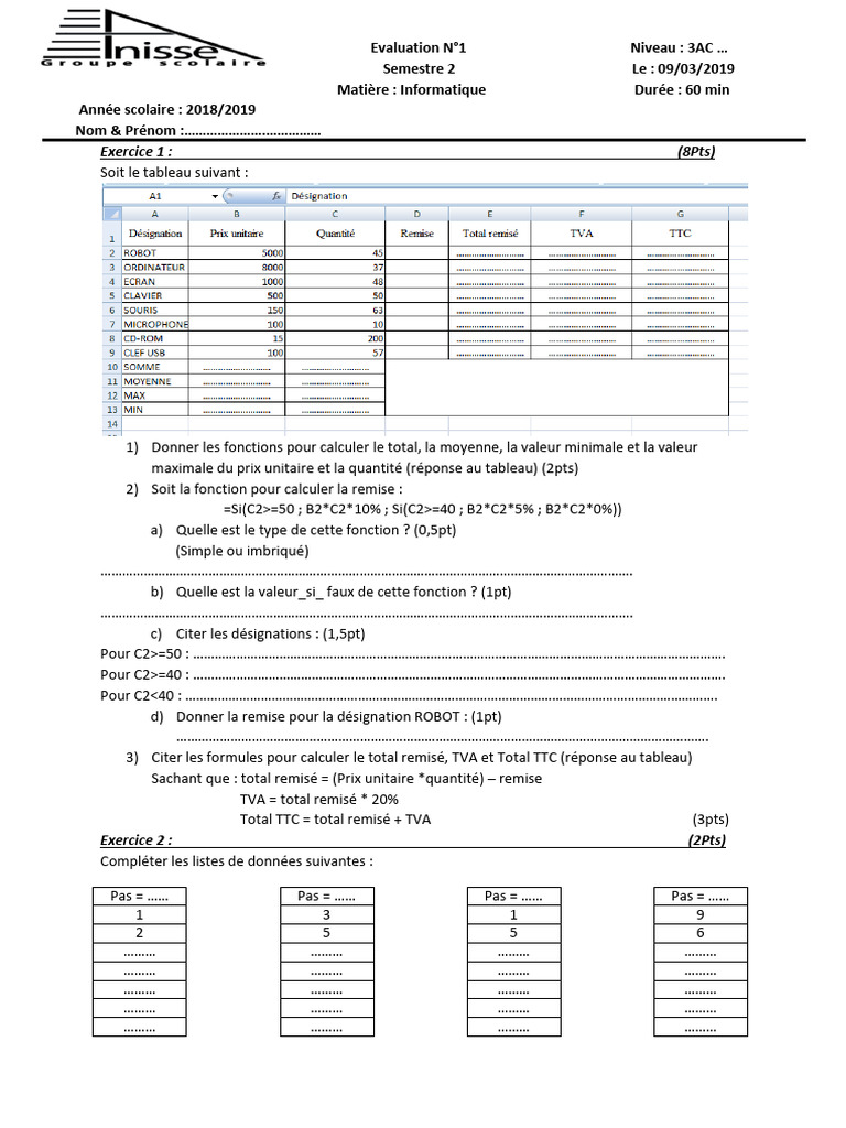 GSA 3AC 1819 S2 C1 Informatique | PDF
