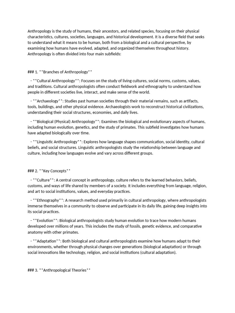 Overview of Anthropology and Its Subfields | PDF | Anthropology ...