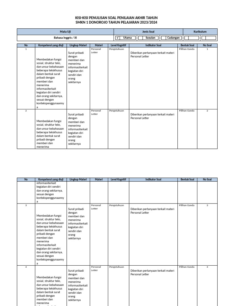 Kisi2 PAT BING XI GENAP 2024 | PDF