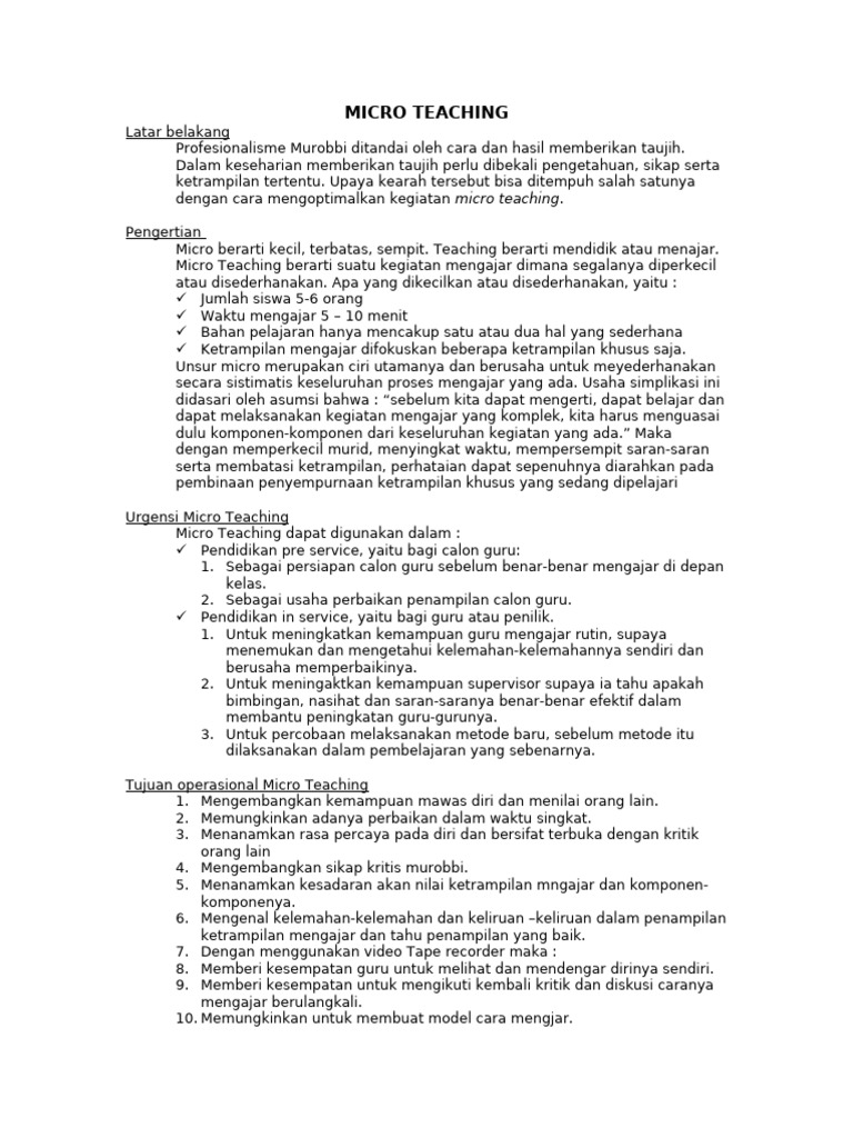 TEORI MICRO TEACHING | PDF