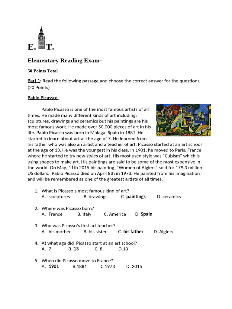 New L2 Reading Exam - Bold Answer Key | PDF