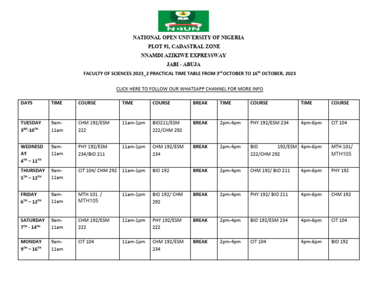 UPDATED TIMETABLE BATCH A 2023 PRACTICAL (1)CORRECTED | PDF