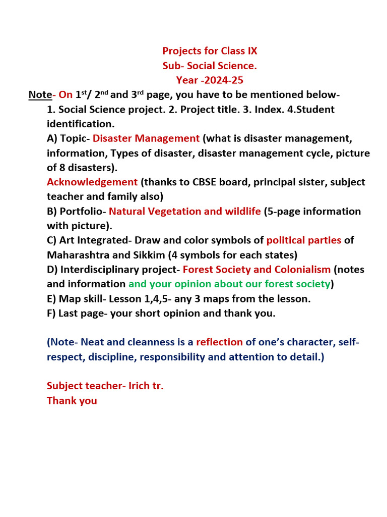 Projects for Class IX | PDF