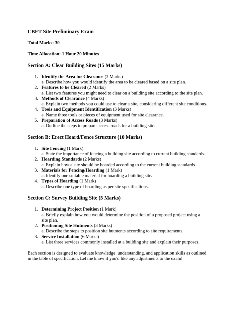 CBET Site Preliminary Exam | PDF