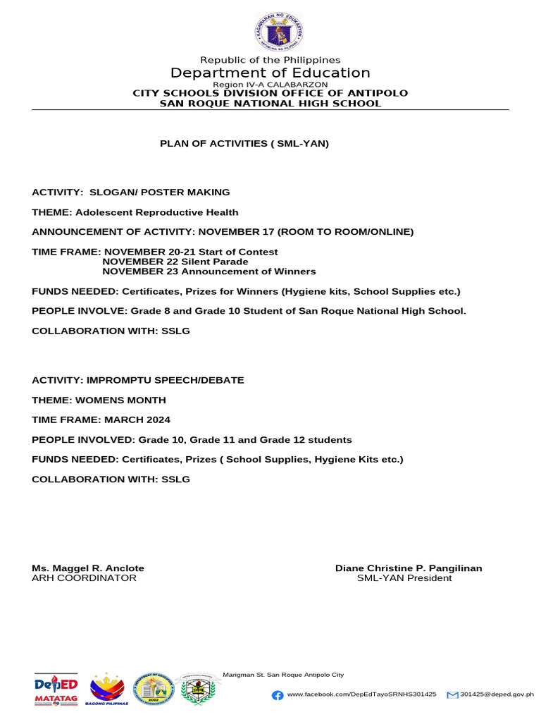 Plan of Activities | PDF | Social Science | Science & Mathematics