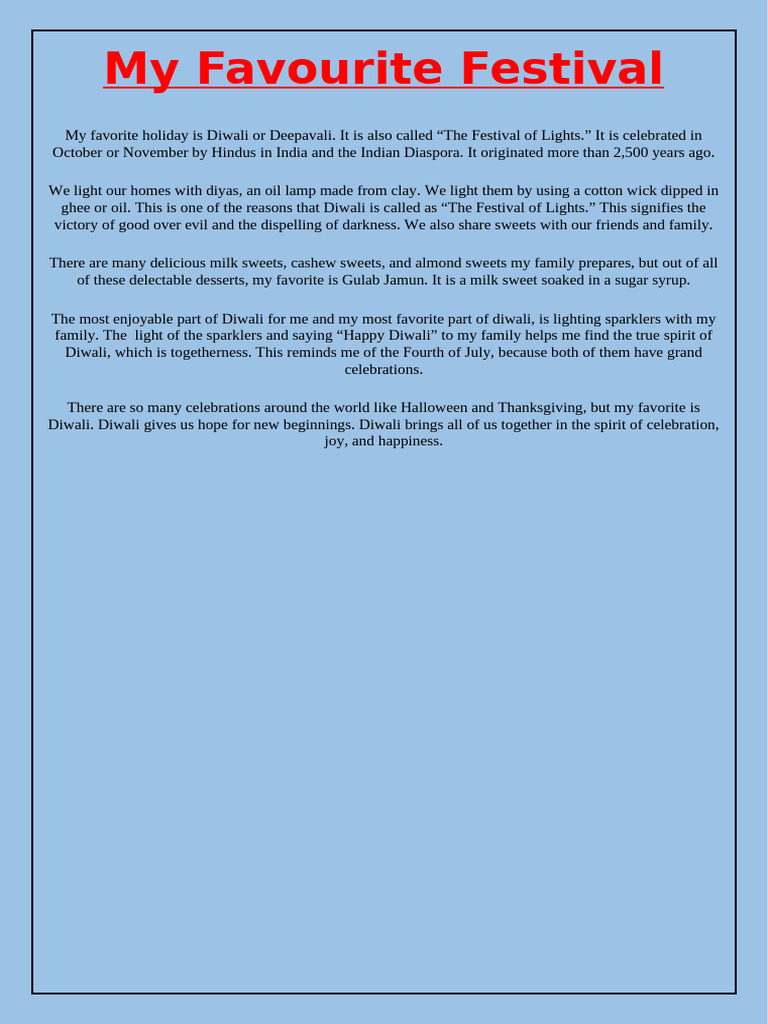 My Favourite Festival | PDF