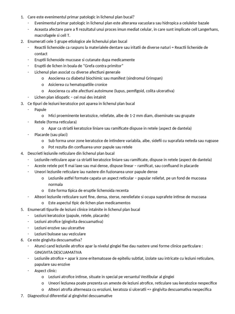 Care Este Evenimentul Primar Patologic in Lichenul Plan Bucal | PDF
