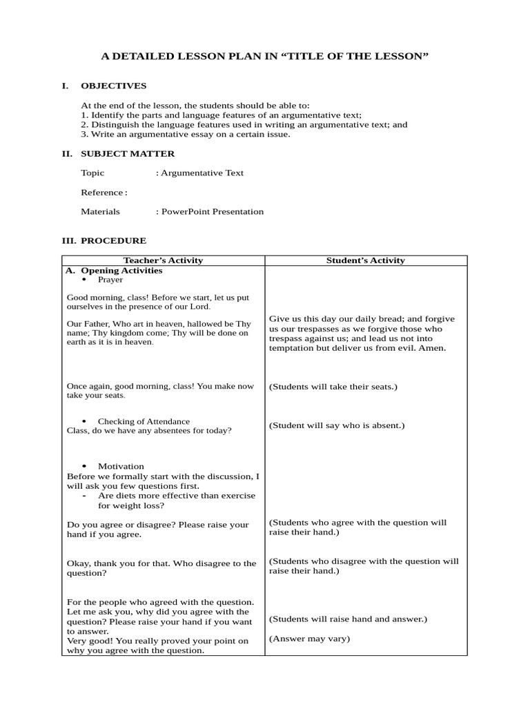 Lesson Plan Template (Language) | PDF | Lord's Prayer | Career & Growth