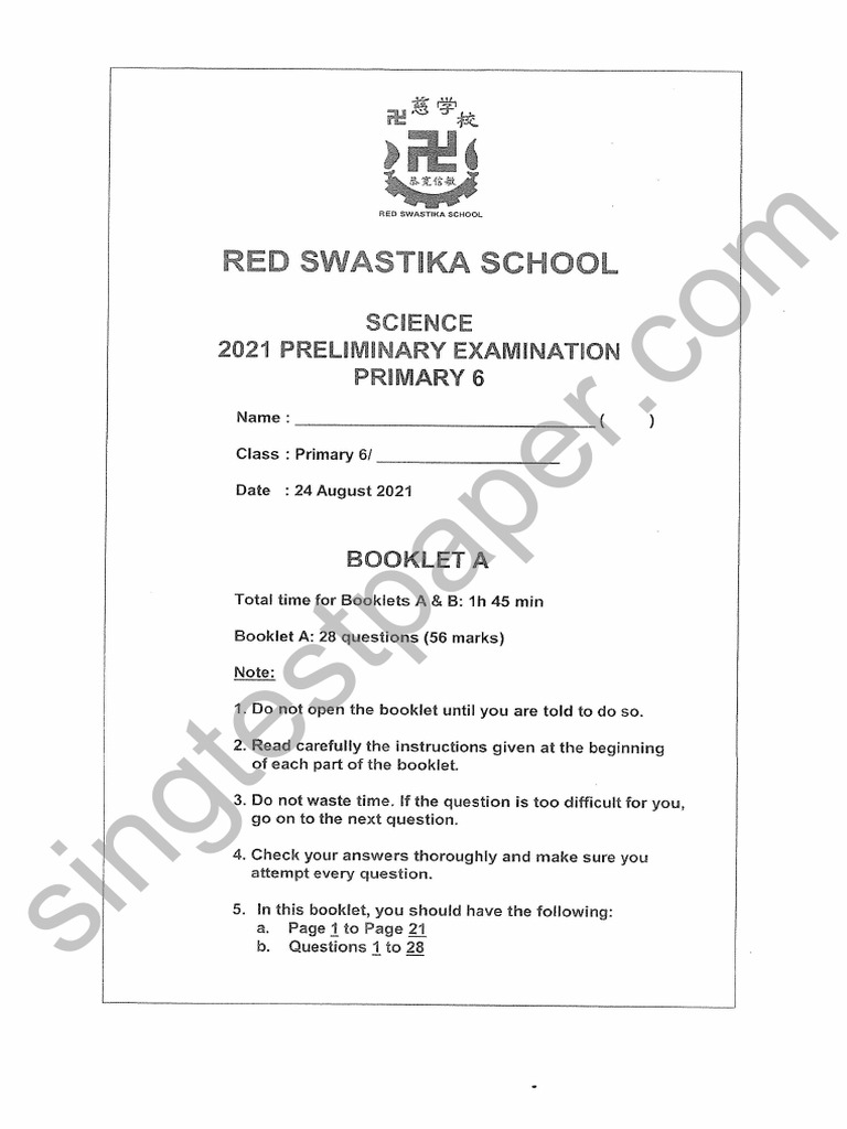 2021 P6 Science Prelim Red Swastika | PDF