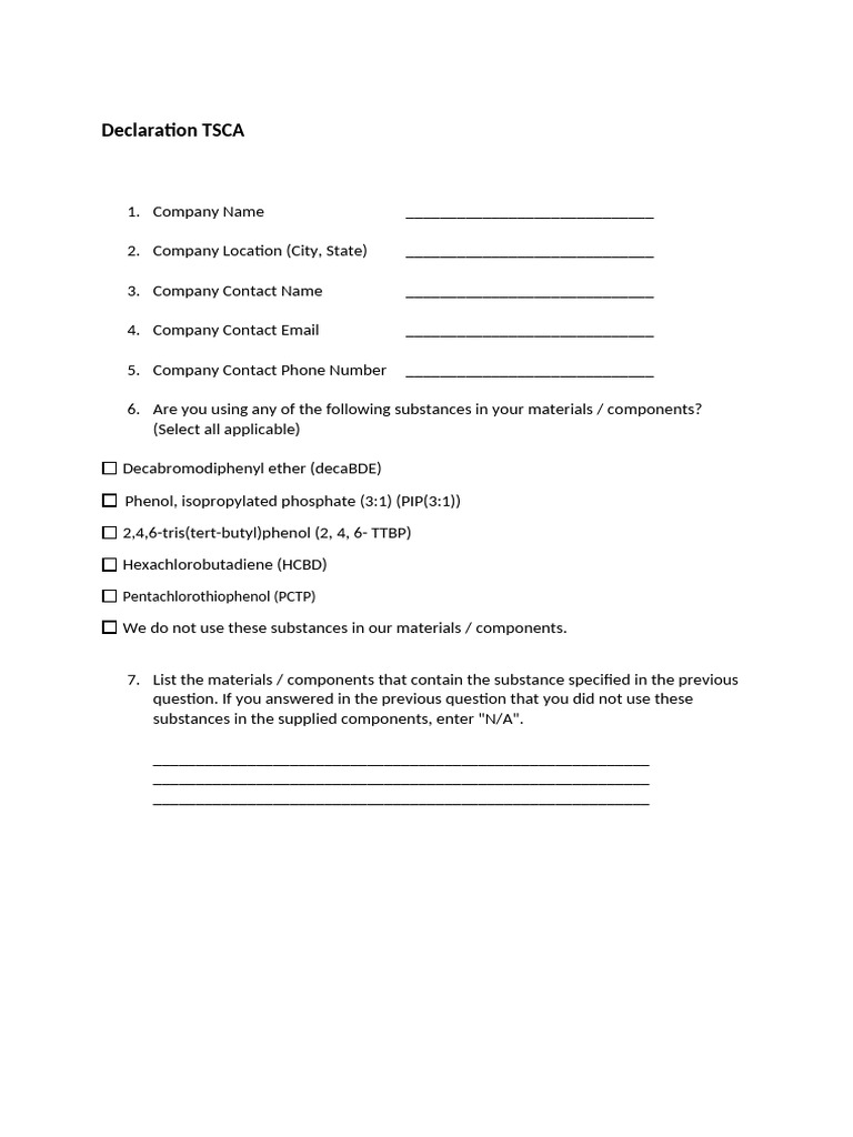 Declaration TSCA - GB | PDF