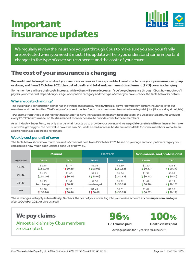 SEN Super Insurance Update Generic 2021 | PDF | Insurance | Employment