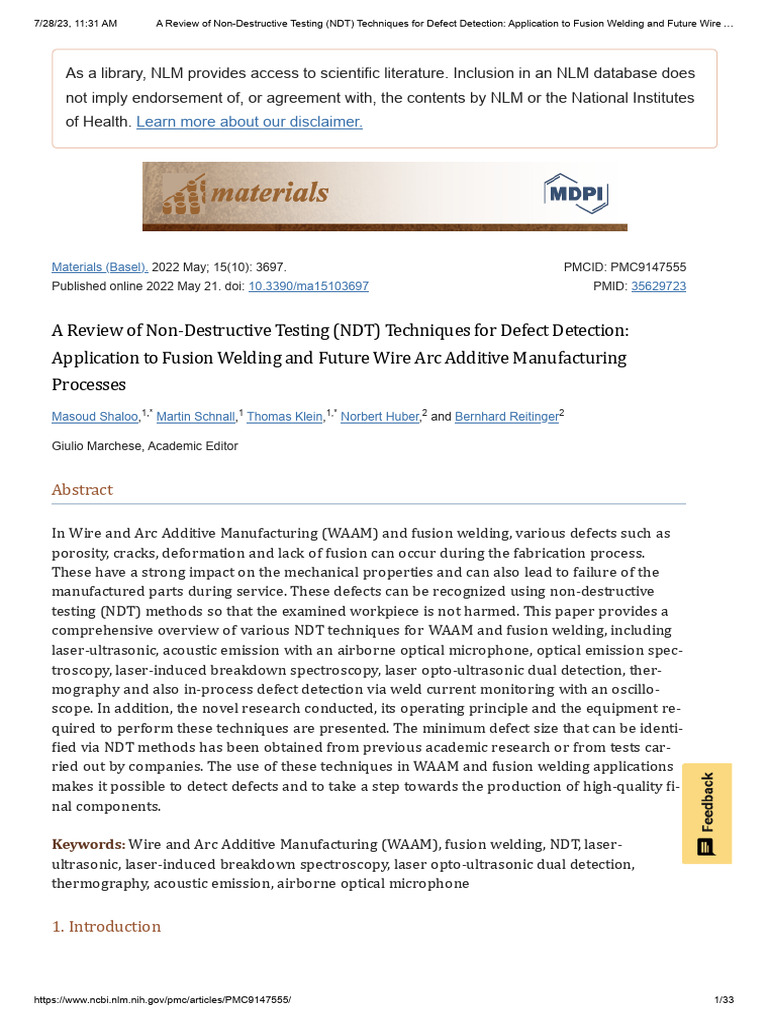 Review paper on NDE techniques on welding | PDF