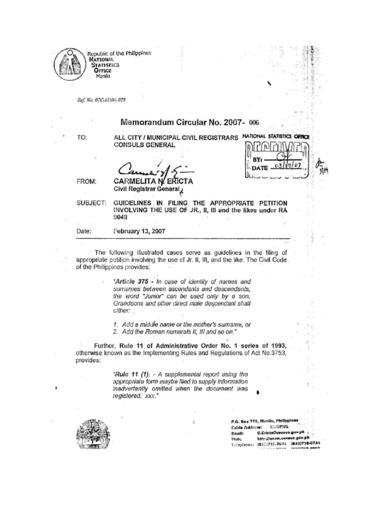 MC 2007 - 6 CIRCULAR No. 2007-006 Guidelines in Filing The Appropriate Petition Involving The ...