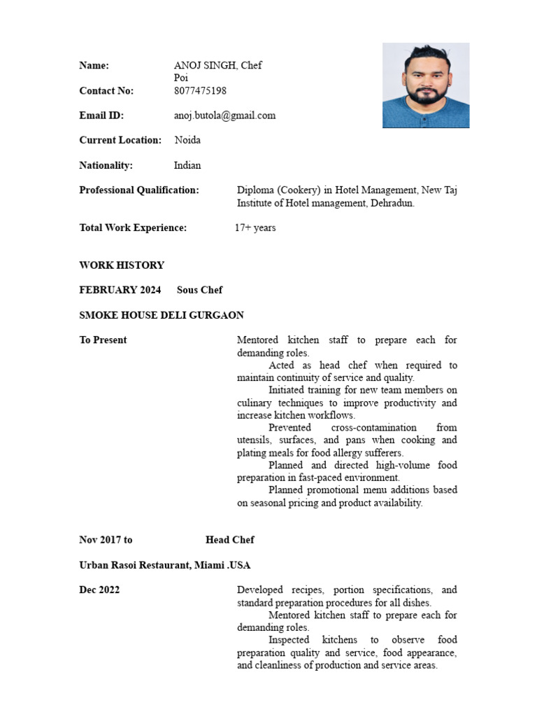 Anoj Singh Chef | PDF