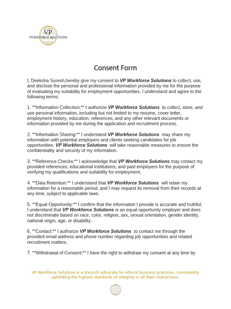 Candidate Consent Form Copy | PDF