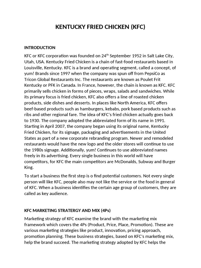 Kentucky Fried Chicken | PDF