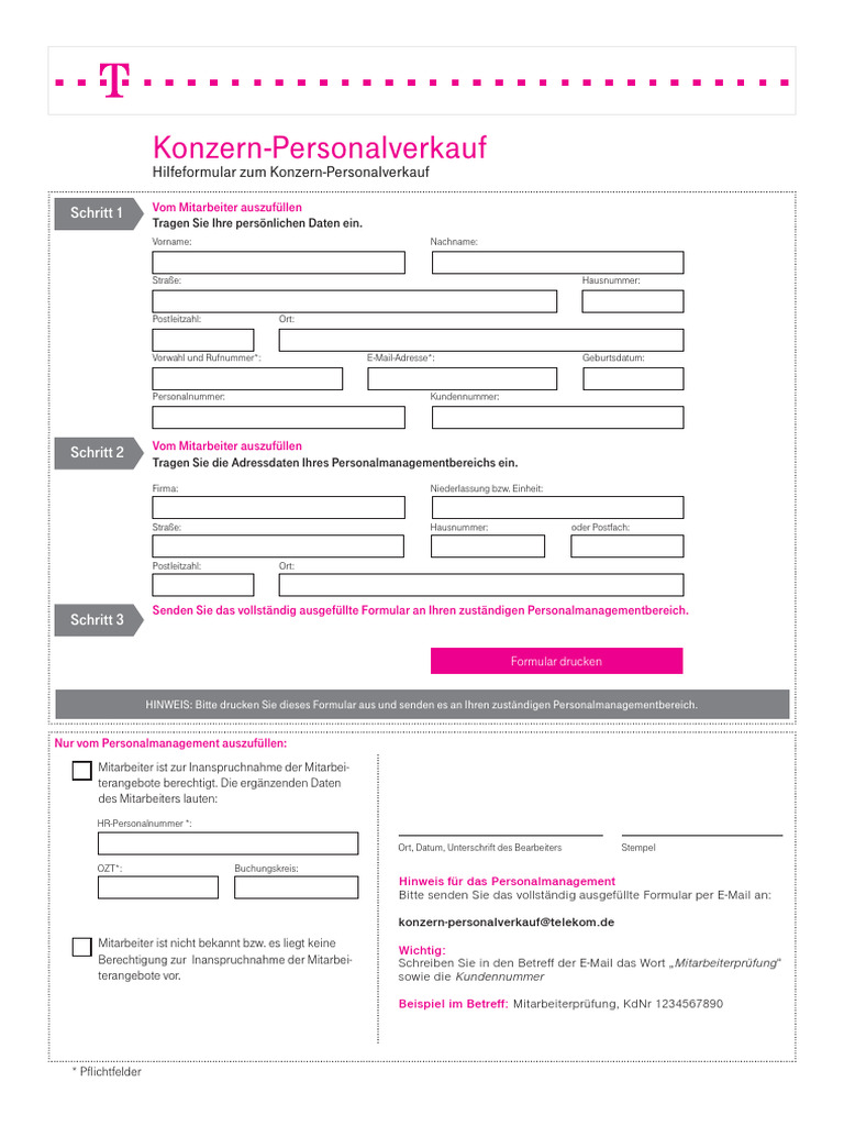 Telekom Pv Hilfe Formular Mitarbeiter | PDF