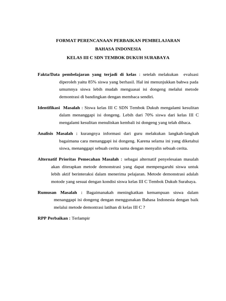 Format Perencanaan Perbaikan | PDF