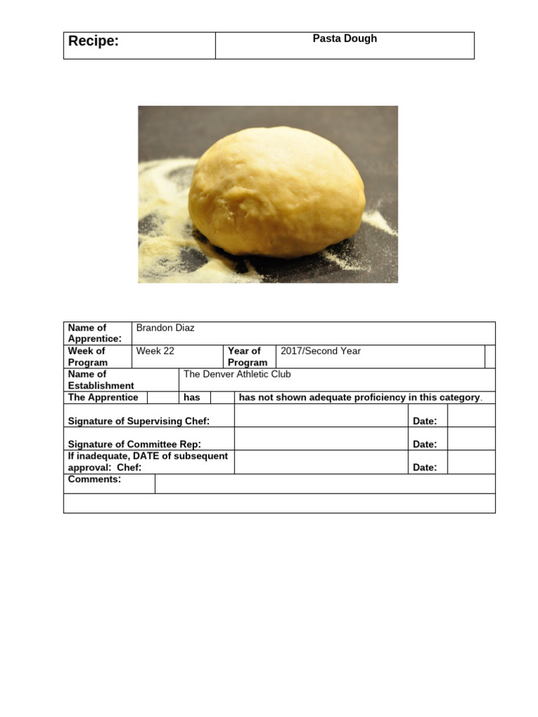 Pasta Dough RMCC Recipe | PDF