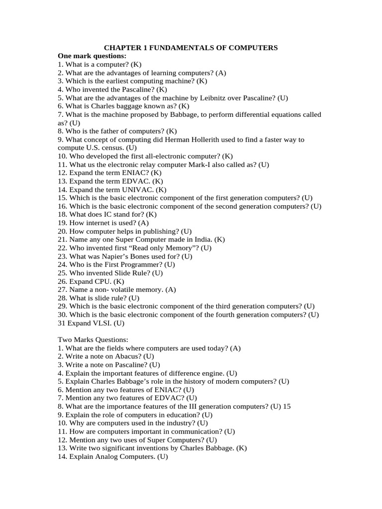 Questions and Answers Puc Chapter Wise | PDF | Read Only Memory | Computer Data Storage