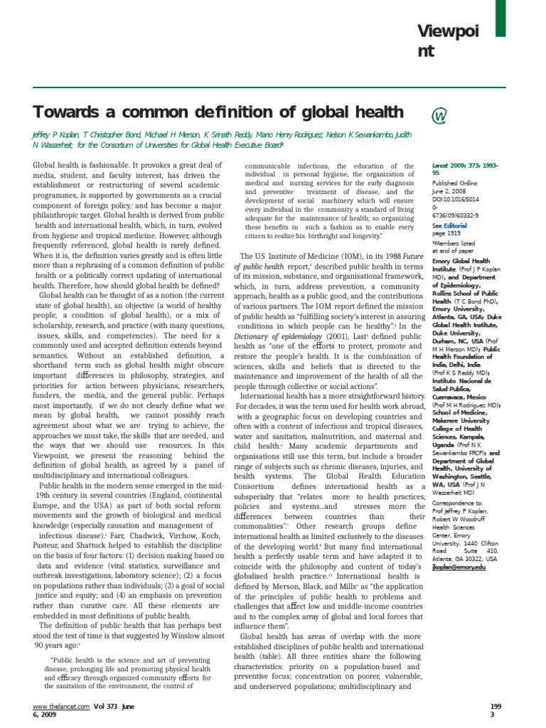 Towards A Common Defi Nition of Global Health | PDF