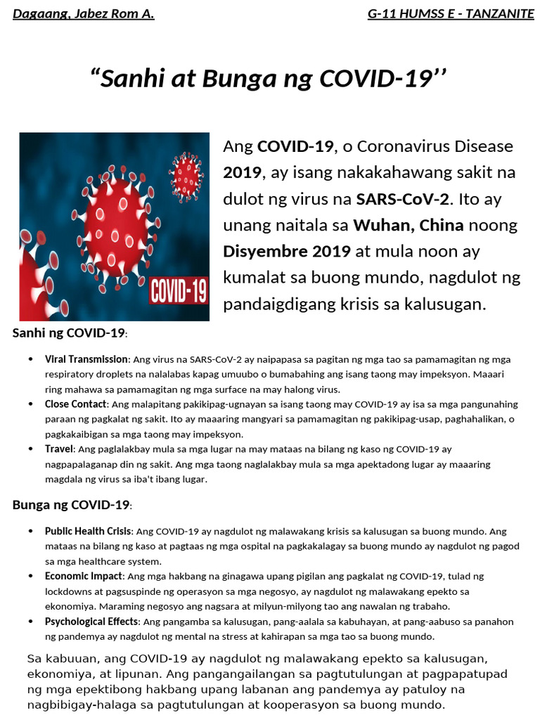 Sanhi at Bunga ng COVID-19 | PDF | Diseases And Disorders | Clinical ...