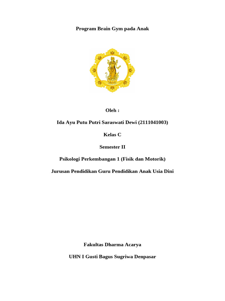 01_Program Brain Gym Pada Anak | PDF