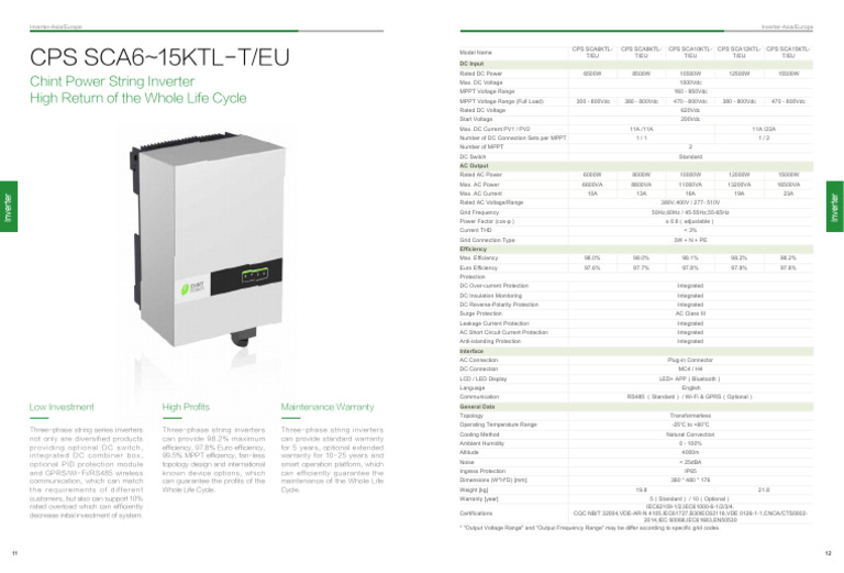 Chint 10-15kW Inverter Datasheet | PDF | Power Inverter | Computers